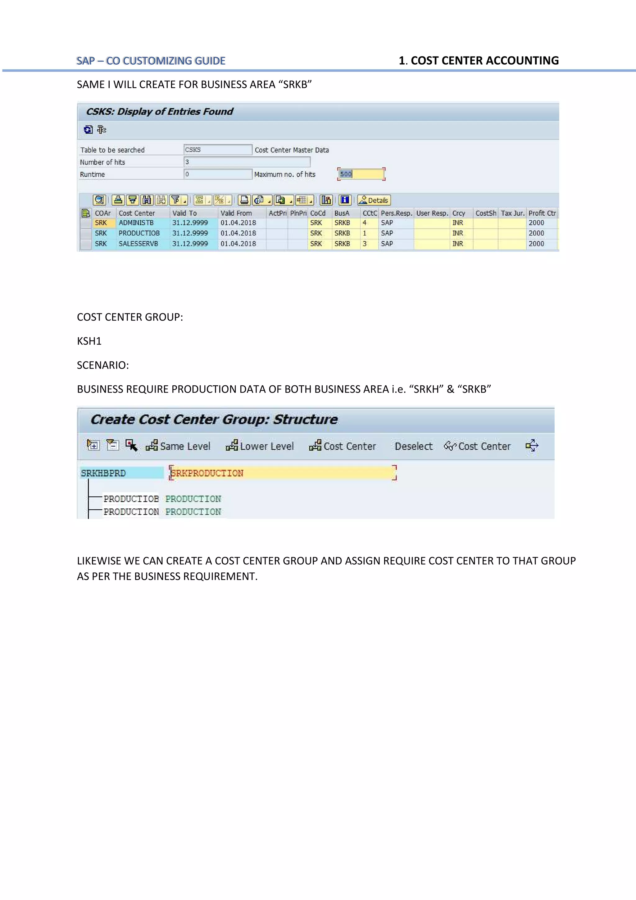 Quick sap co configuration-cost acct. | PDF