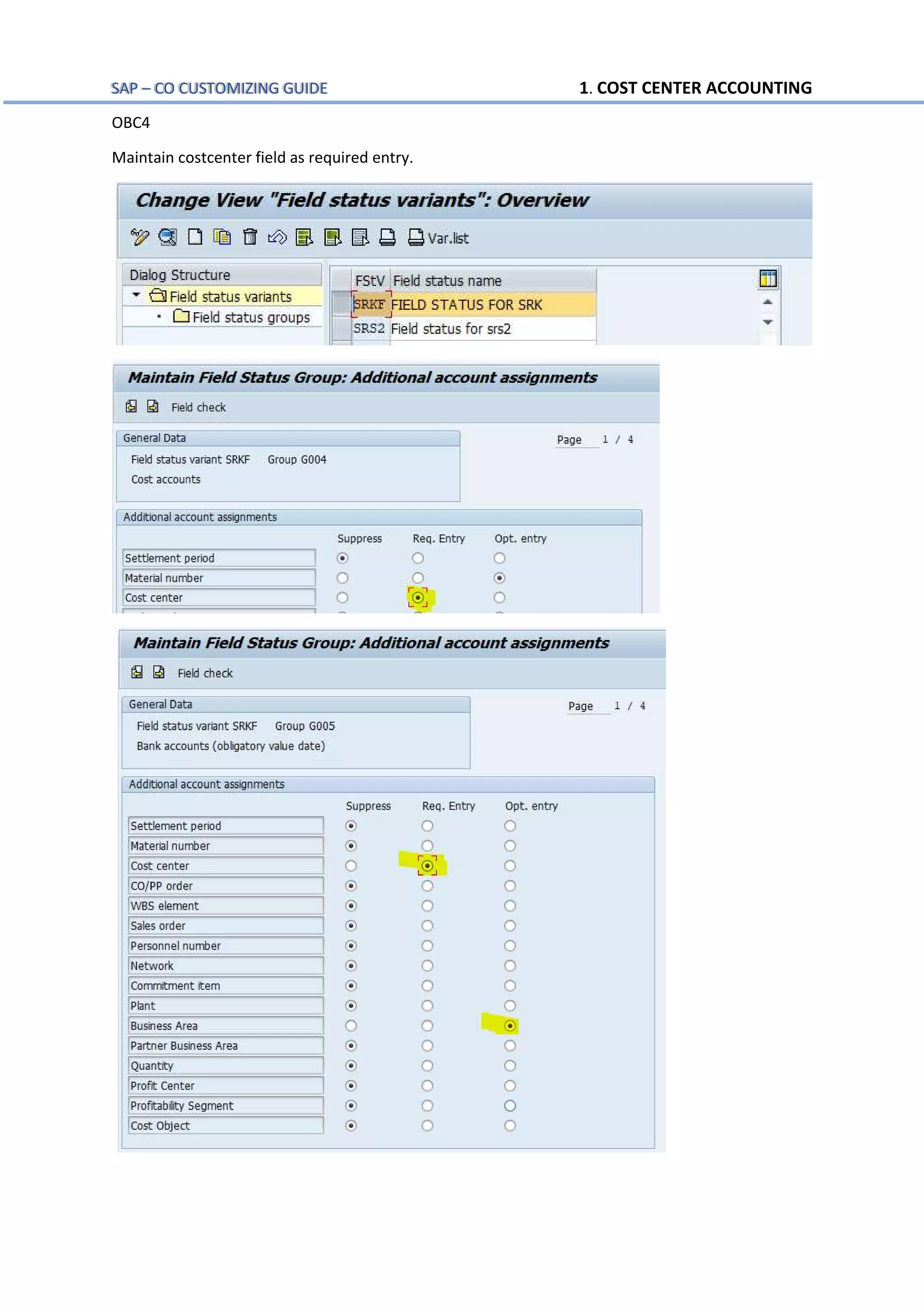 Quick sap co configuration-cost acct. | PDF