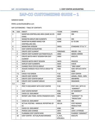 Quick sap co configuration-cost acct. | PDF