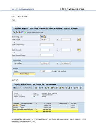 Quick sap co configuration-cost acct. | PDF