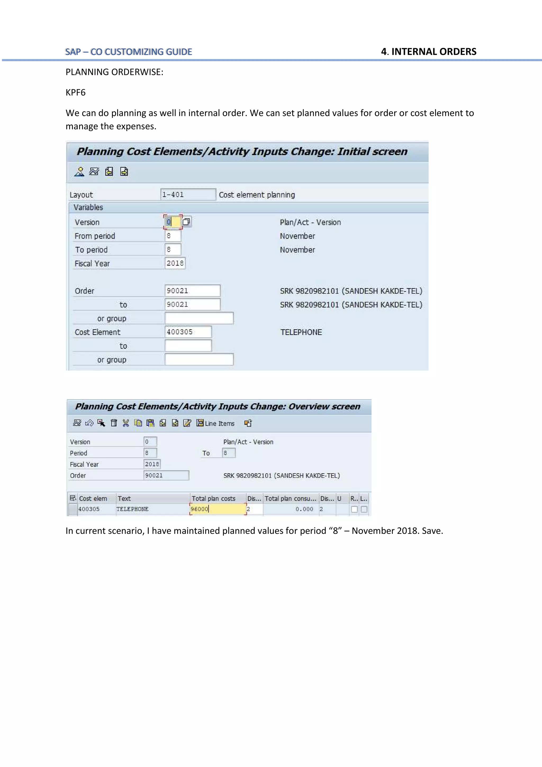 Quick sap co configuration Internal Order | PDF