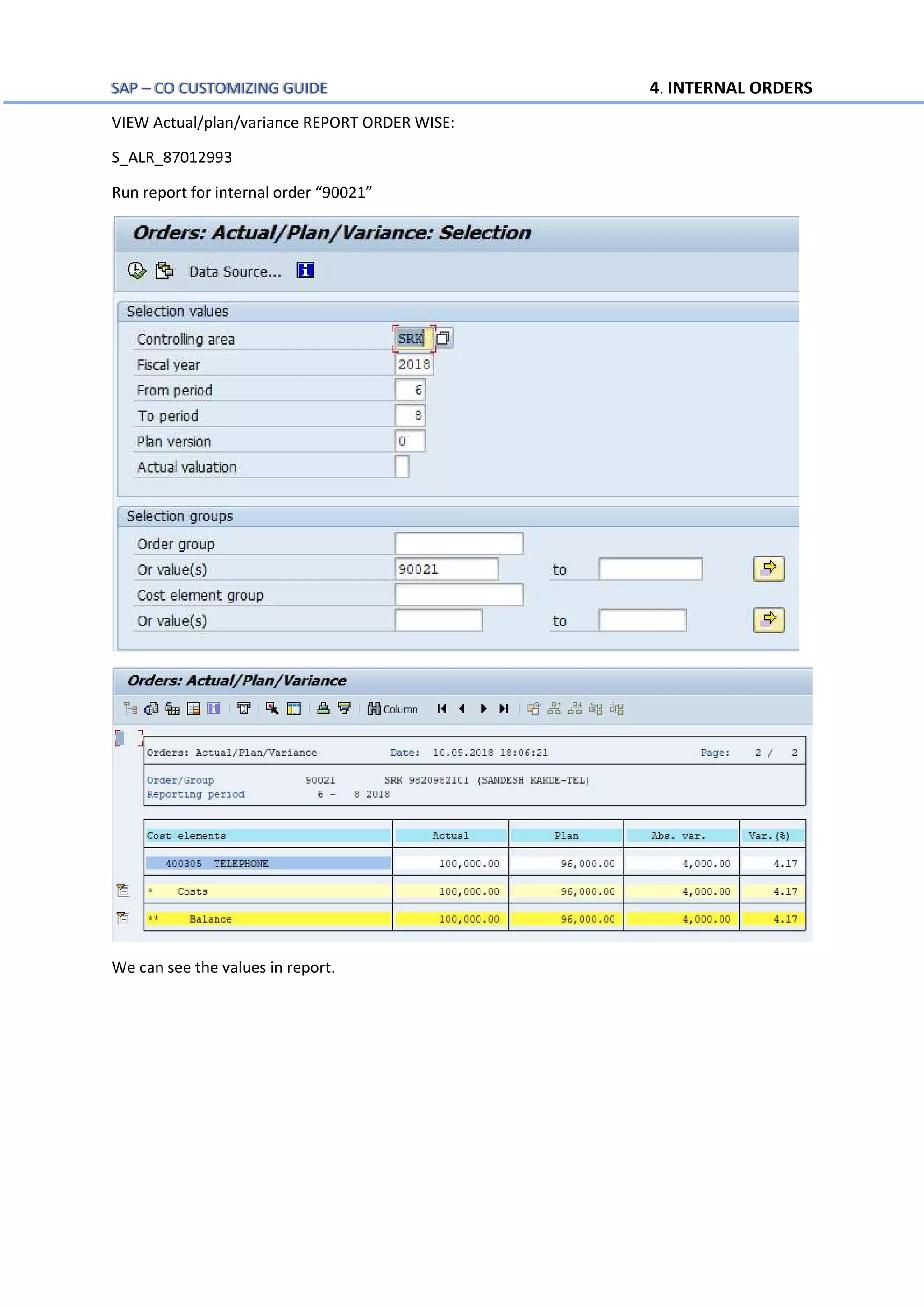 Quick sap co configuration Internal Order | PDF