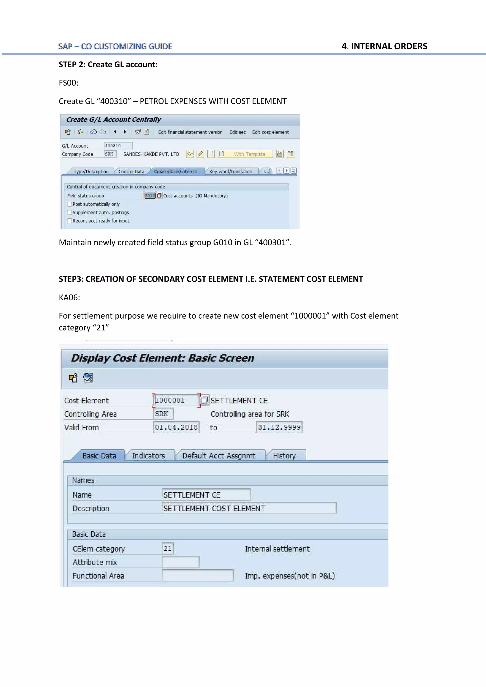 Quick sap co configuration Internal Order | PDF