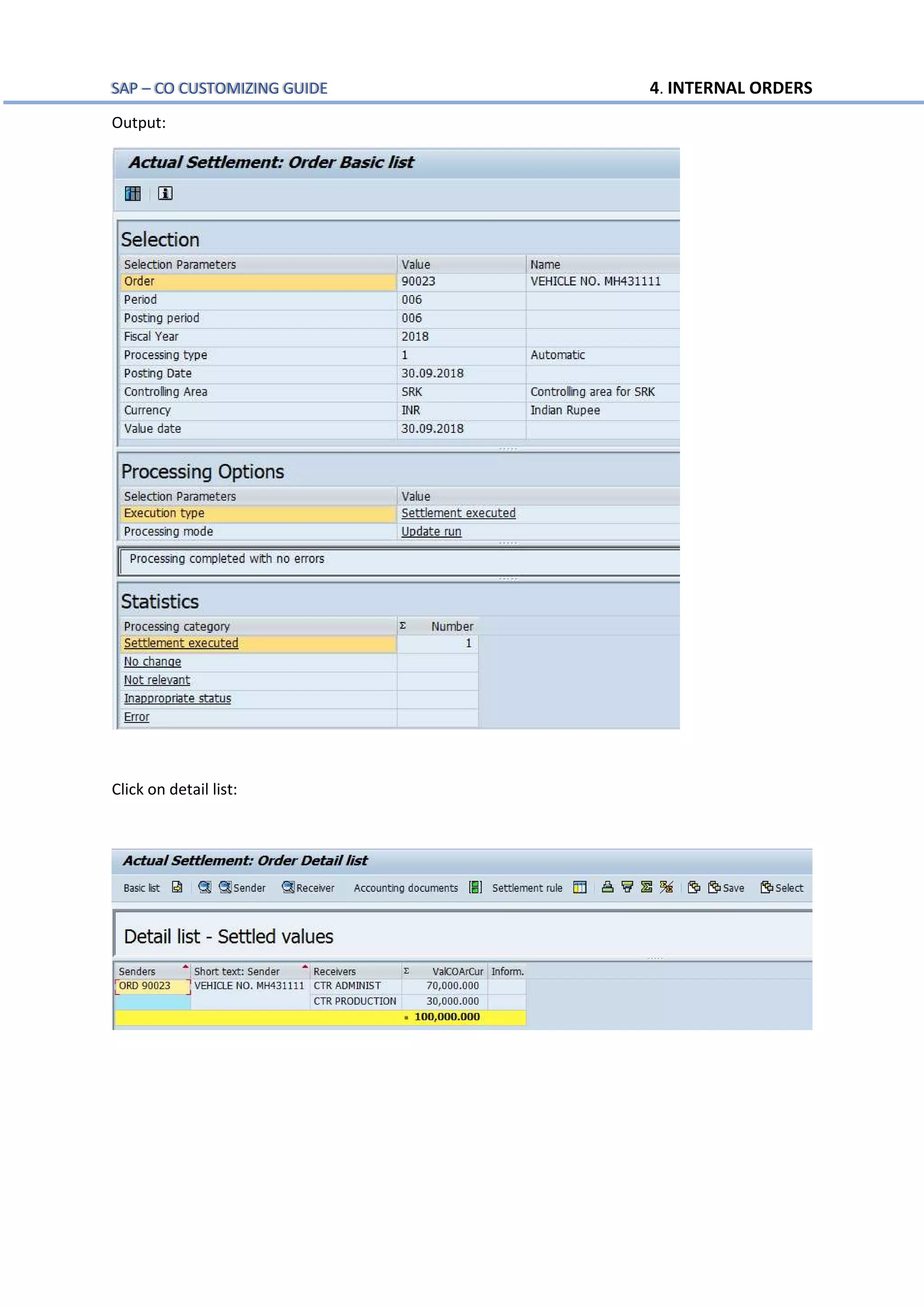 Quick sap co configuration Internal Order | PDF