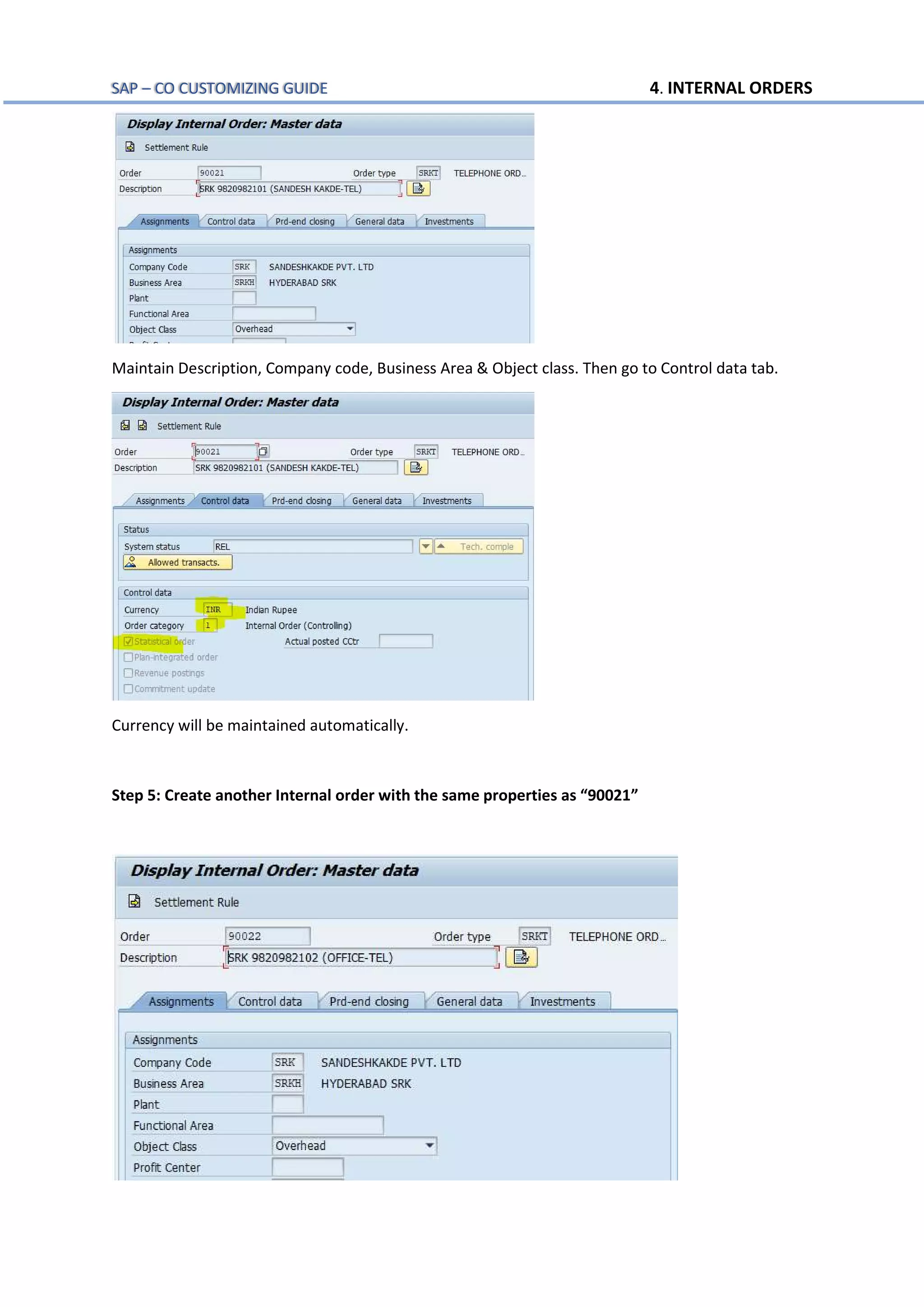 Quick sap co configuration Internal Order | PDF