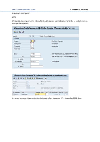 Quick sap co configuration Internal Order | PDF