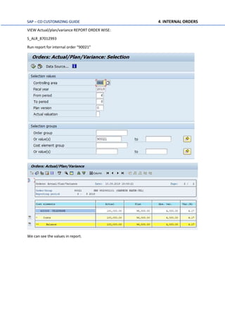 Quick sap co configuration Internal Order | PDF