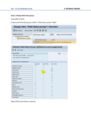 Quick sap co configuration Internal Order | PDF