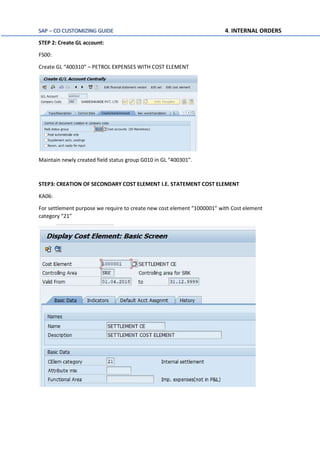 Quick sap co configuration Internal Order | PDF