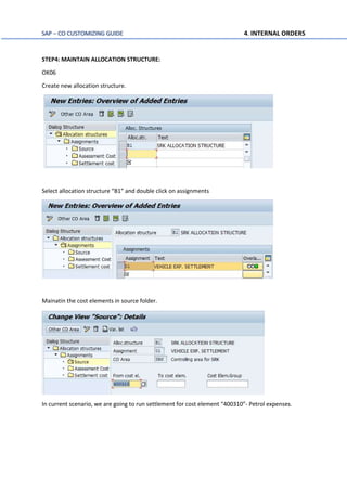 Quick sap co configuration Internal Order | PDF