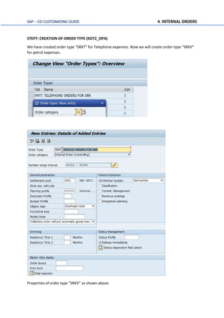 Quick sap co configuration Internal Order | PDF