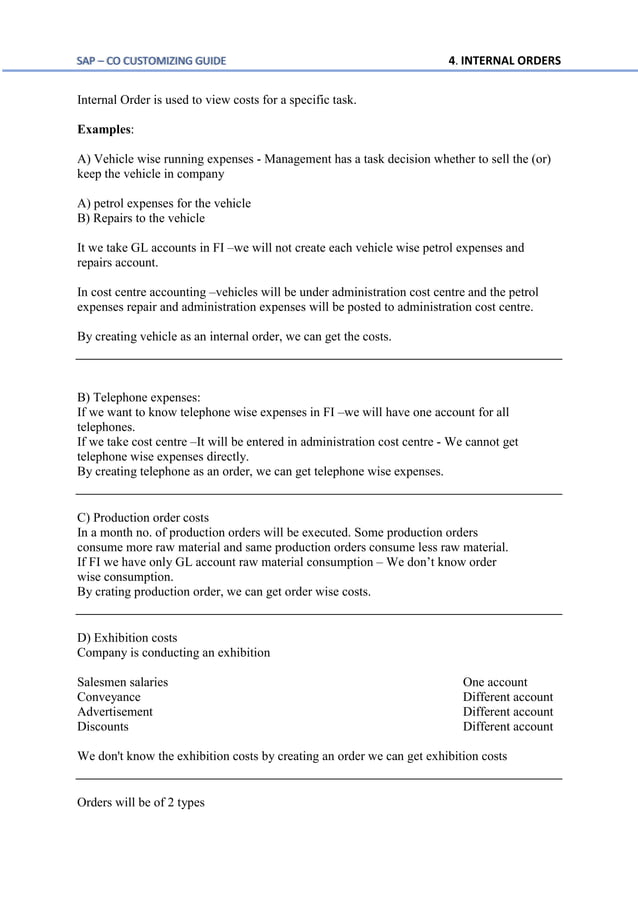 Quick sap co configuration Internal Order | PDF | Automotive Industry ...
