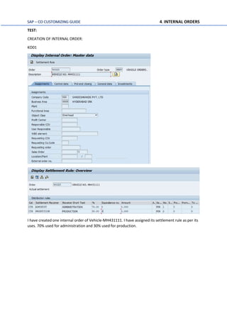 Quick sap co configuration Internal Order | PDF