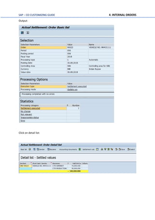 Quick sap co configuration Internal Order | PDF