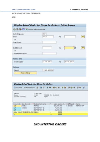 Quick sap co configuration Internal Order | PDF