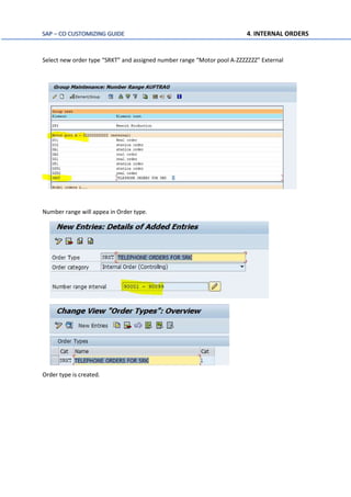 Quick sap co configuration Internal Order | PDF