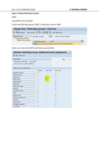 Quick sap co configuration Internal Order | PDF