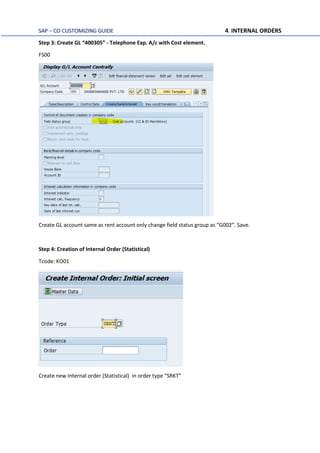 Quick sap co configuration Internal Order | PDF