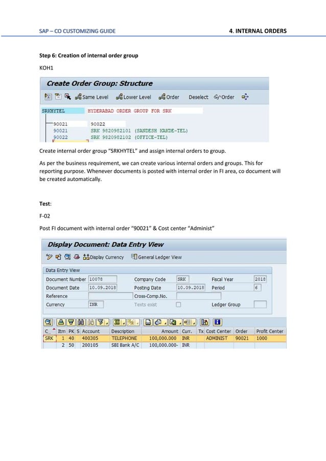 Quick sap co configuration Internal Order | PDF | Automotive Industry ...