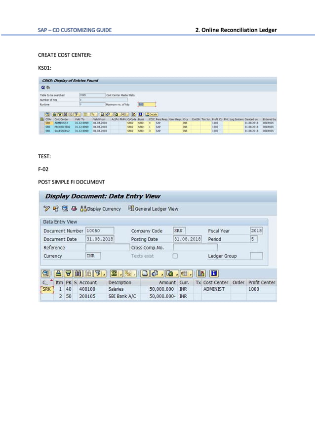 Quick sap co configuration online reconciliation ledger | PDF