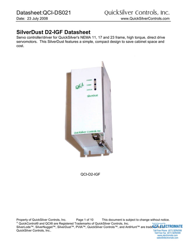 QuickSilver Controls QCI-DS021 QCI-D2-IGF | PDF