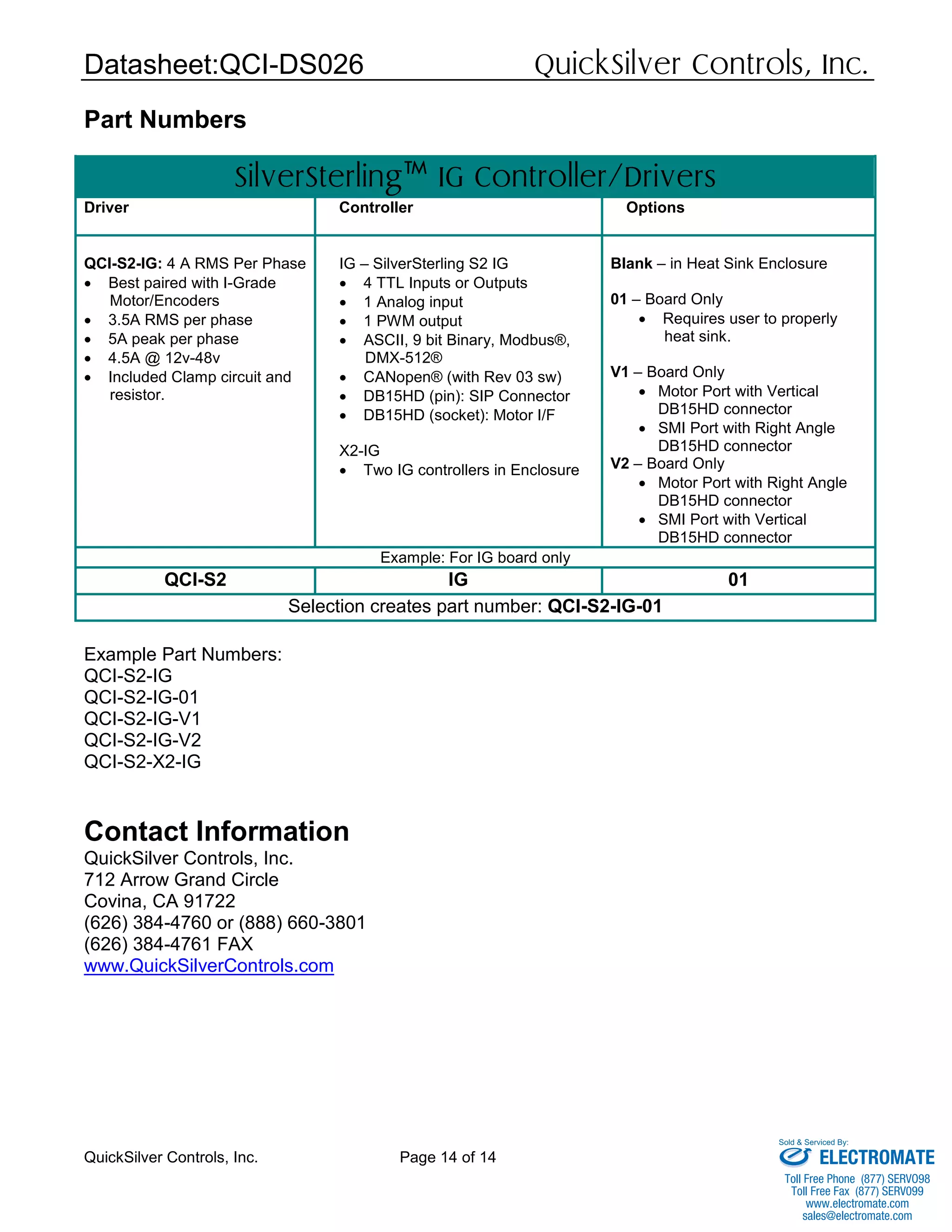QuickSilver Controls QCI-DS026 QCI-S2-IG | PDF