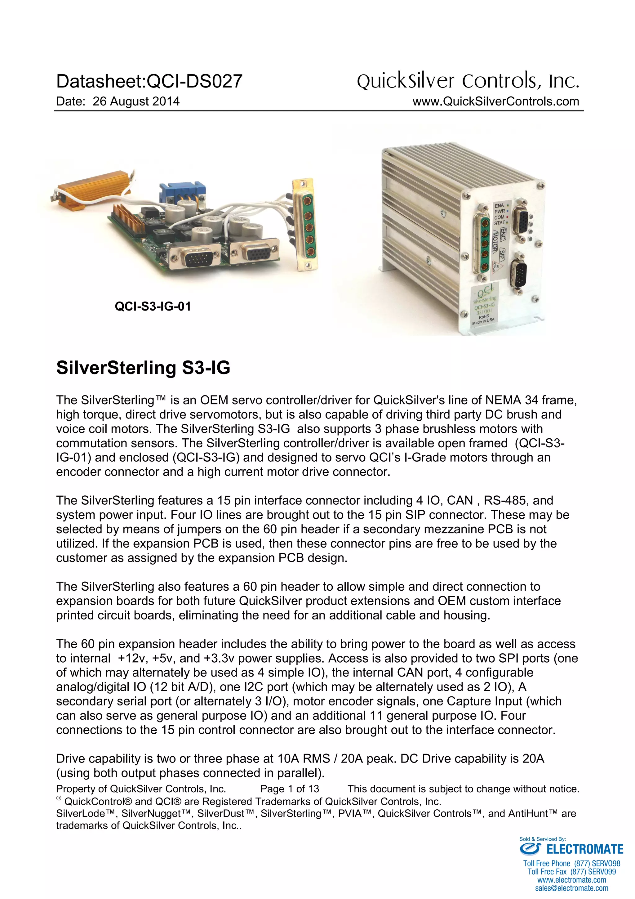 QuickSilver Controls QCI-DS027 QCI-S3-IG | PDF