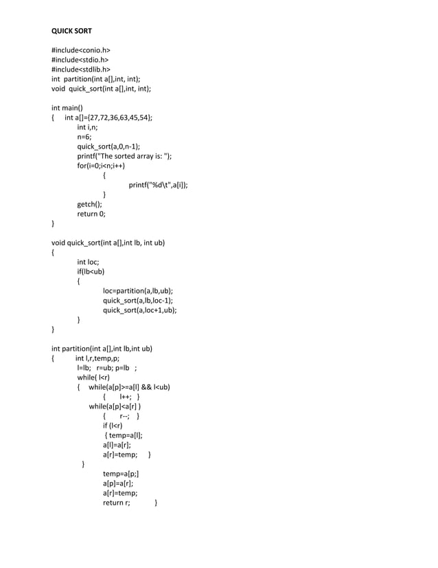 Quick Sort In C Dsa For Best Notes In Btech