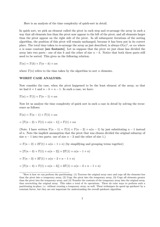 Quicksort analysis | PDF | Programming Languages | Computing