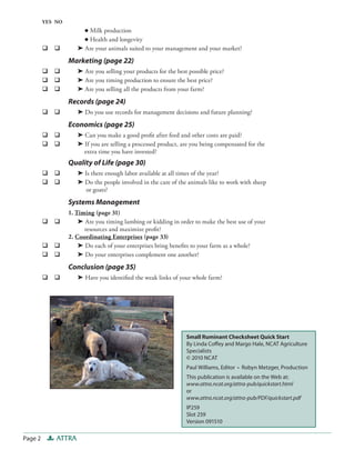 Small Ruminant Checksheet Quick Start | PDF