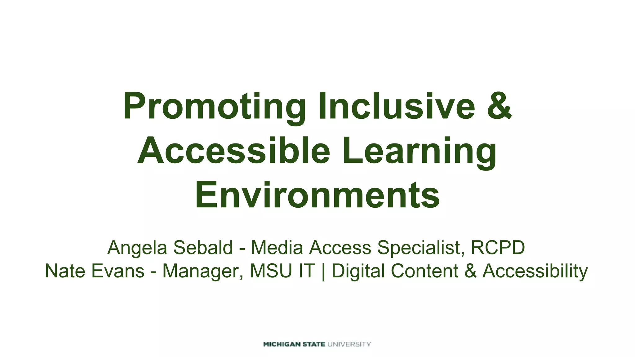 Promoting Inclusive & Accessible Learning Environments | PPTX