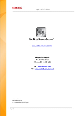 Quick startguide sandisksecureaccessv2.0 | PDF