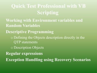 Quick test professional (qtp) online training | PPTX