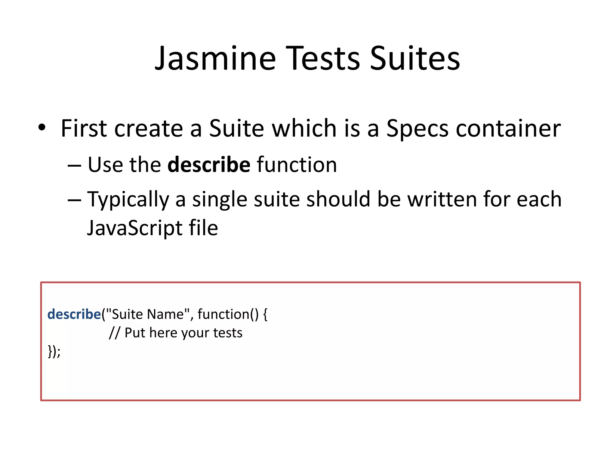 Quick tour to front end unit testing using jasmine | PDF