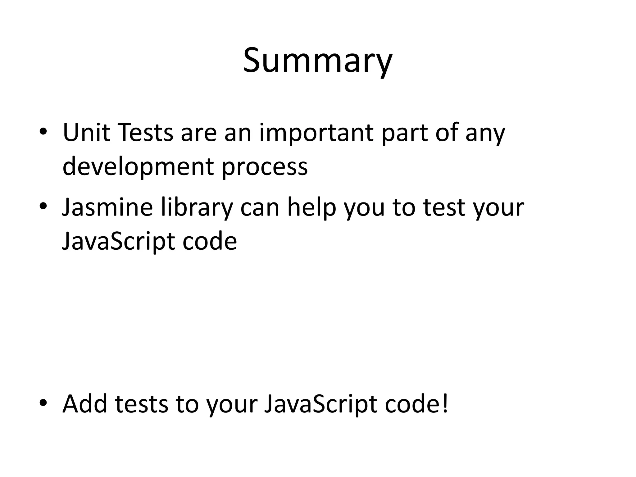 Quick tour to front end unit testing using jasmine | PDF