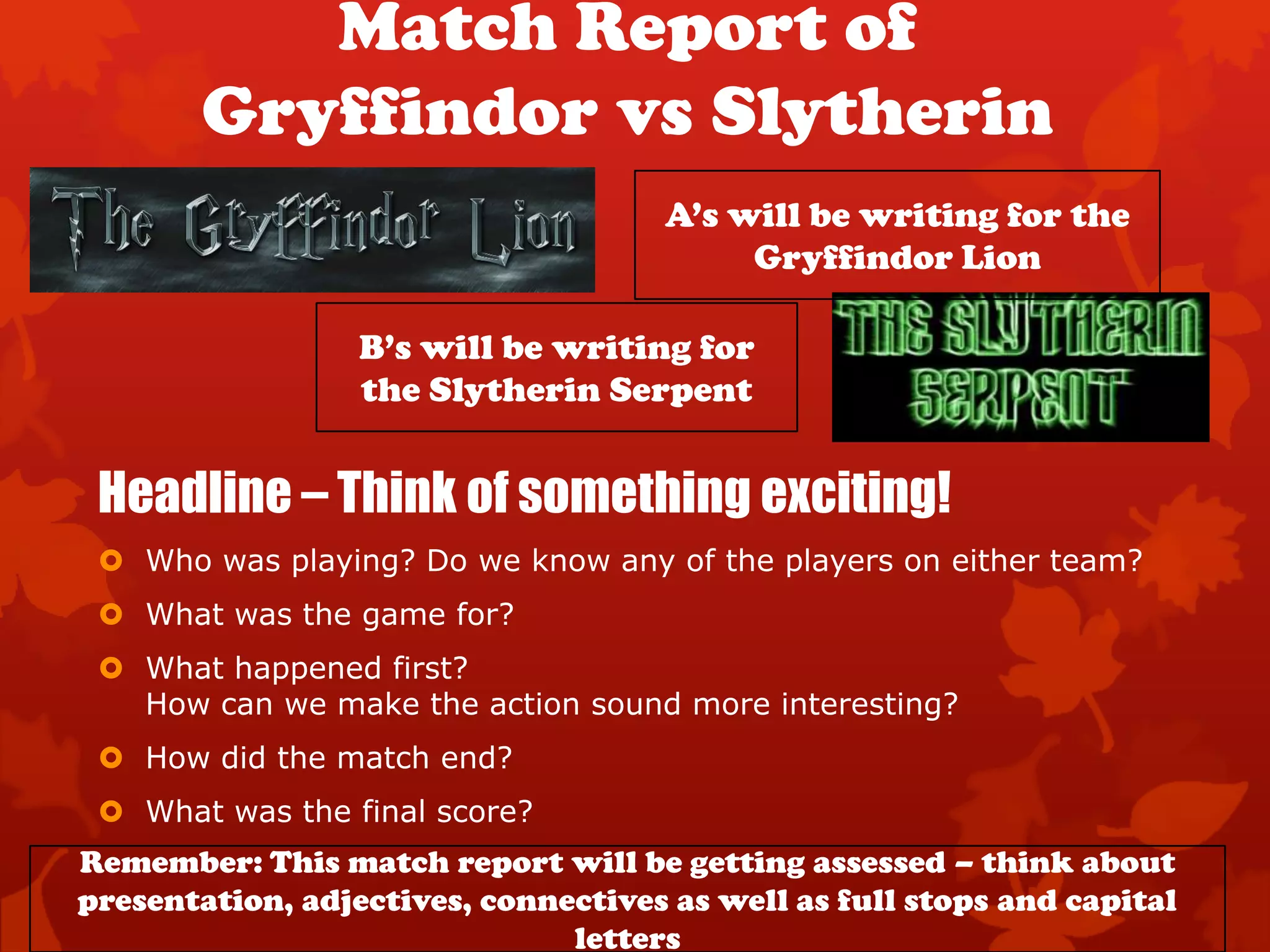 Quidditch match report | PPTX