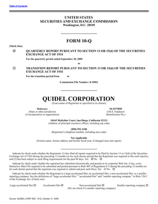Q3 2009 Earning Report of Quidel Corporation | PDF