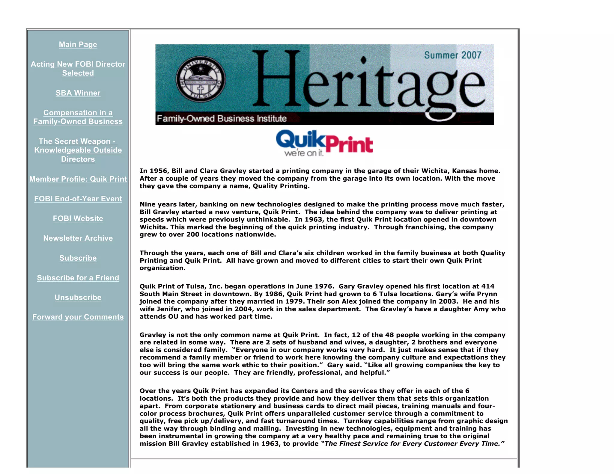 Quik Print History: Family-Owned Business Institute Newsletter | PDF
