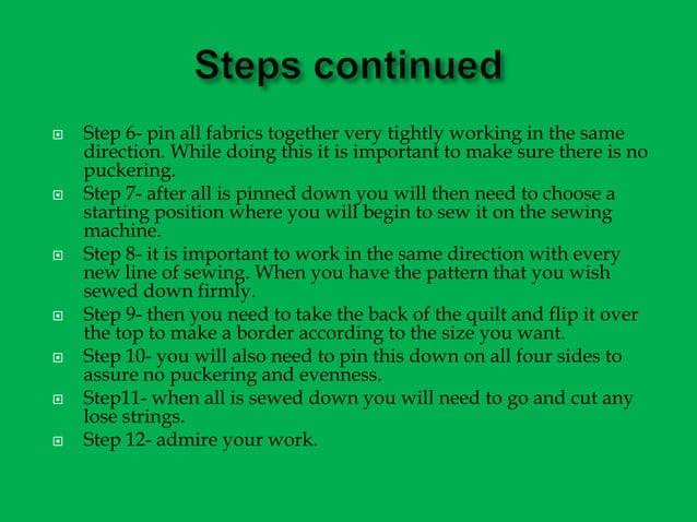 Quilting | PPTX | Needlework | Arts and Crafts