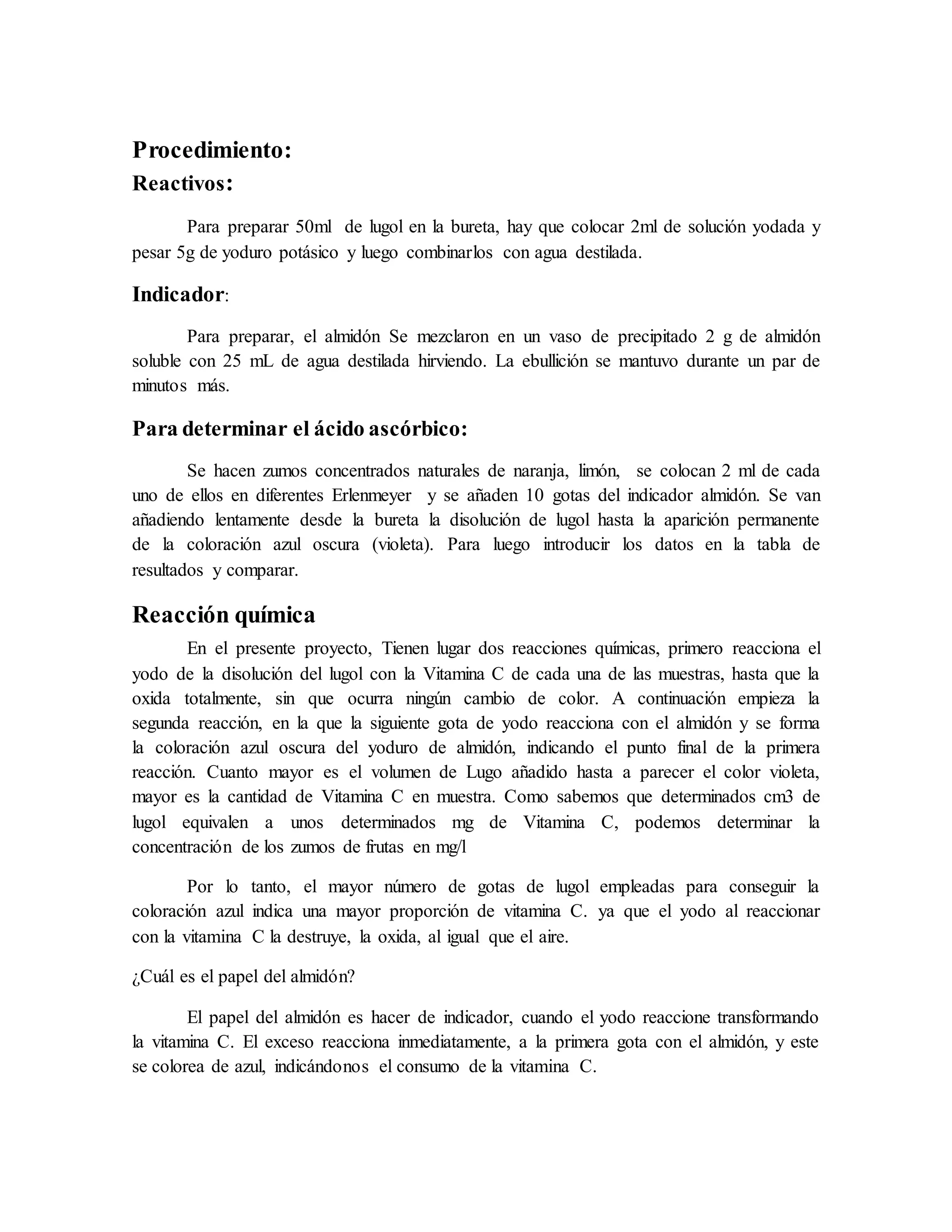 análisis o determinacion de la vitamina c | DOCX