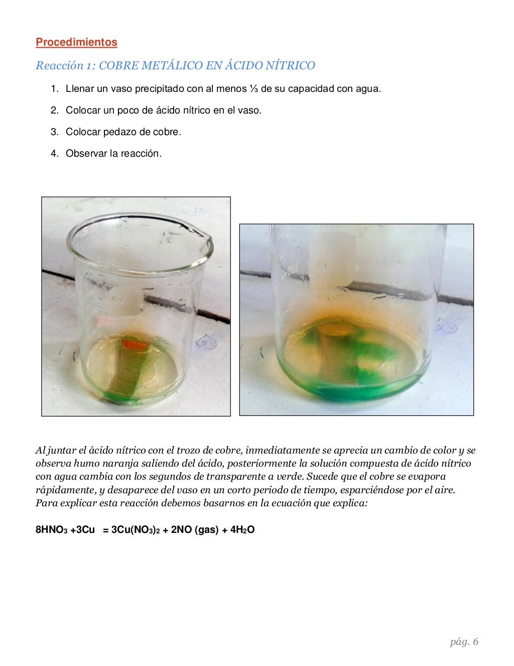Quimica 3° Medio Informe De Experimentos Con Reacciones Rédox