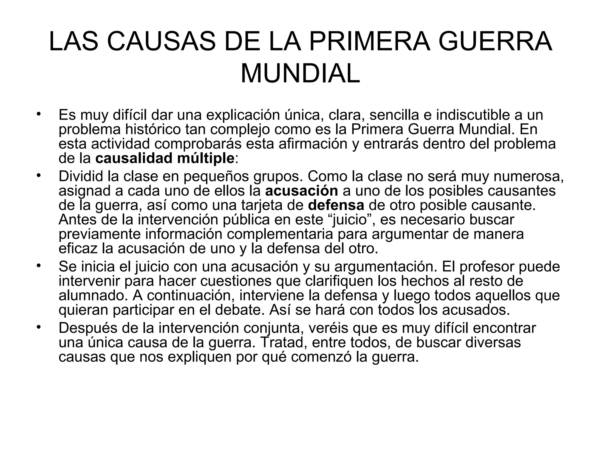 Las causas de la Primera Guerra Mundial | PPT