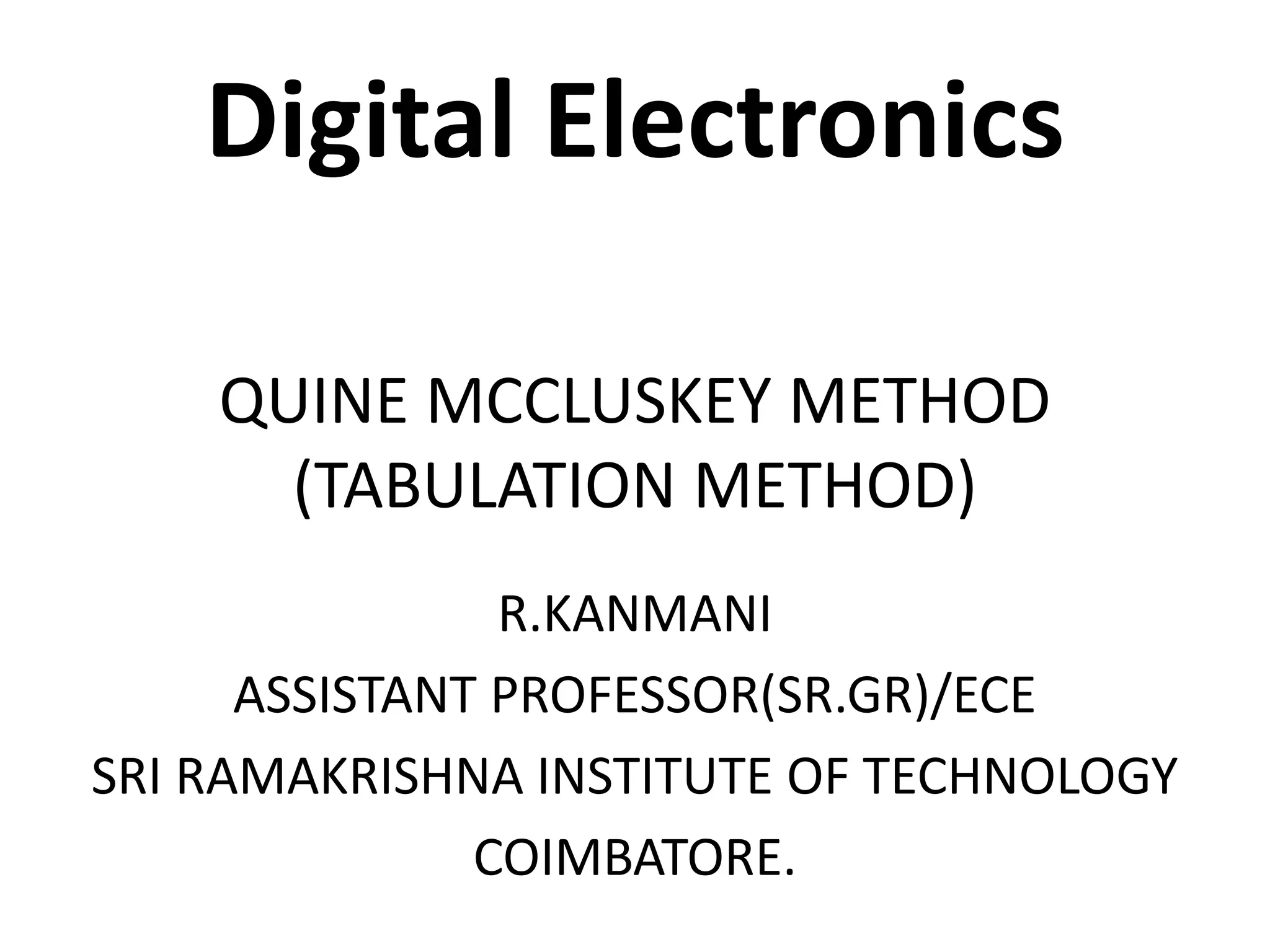 Quine mccluskey method | PDF | Programming Languages | Computing
