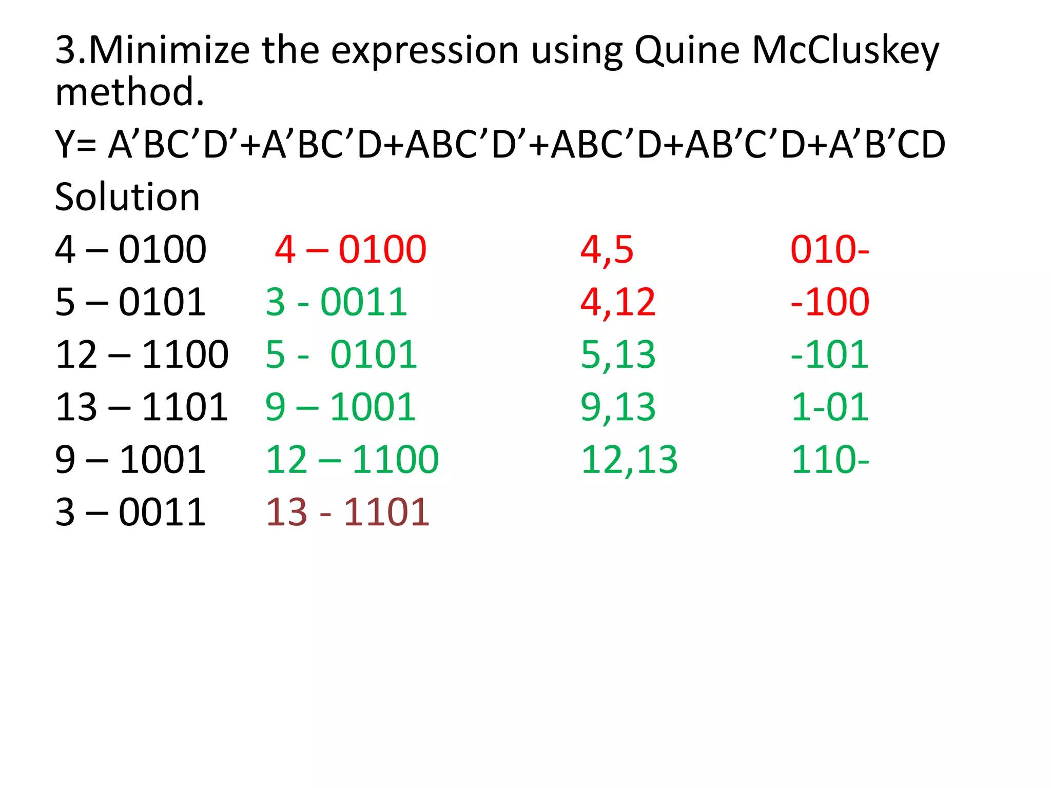 Quine mccluskey method | PDF