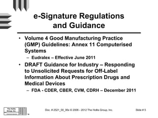 FDA 21 CFR Part 11 and Related Regulations and Guidances | PDF