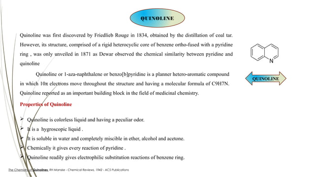 synthesis of quinoline derivatives and its applications | PPTX ...