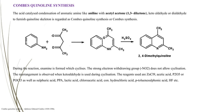 synthesis of quinoline derivatives and its applications | PPTX | Chemistry | Science