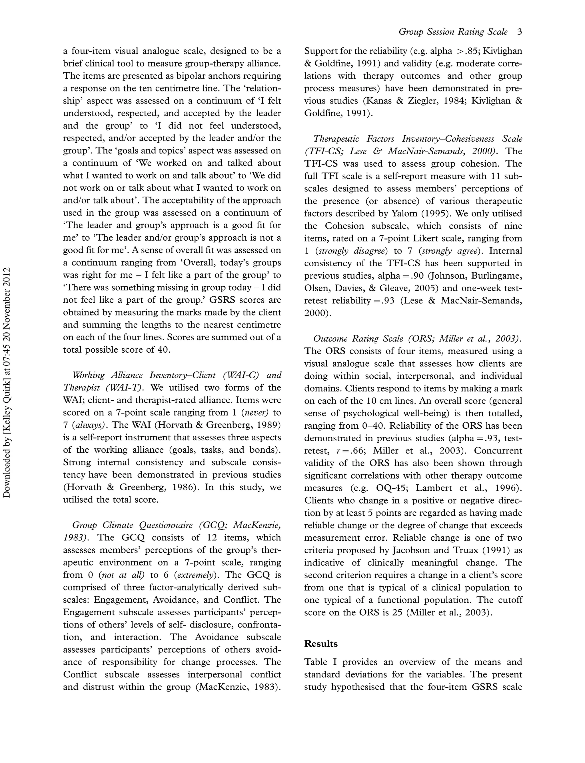 The Group Session Rating Scale | PDF