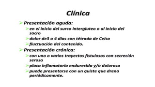 Quiste pilonidal presentacion , en cirugía. | PPTX