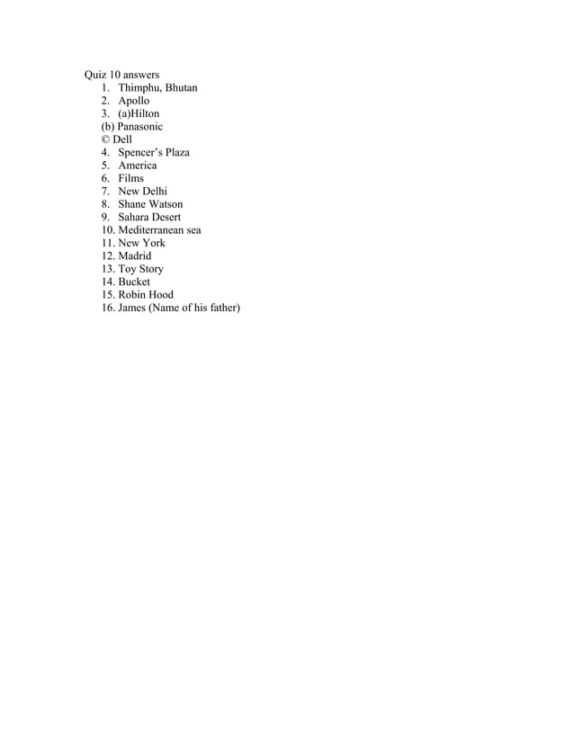 Quiz 10 answers | DOC